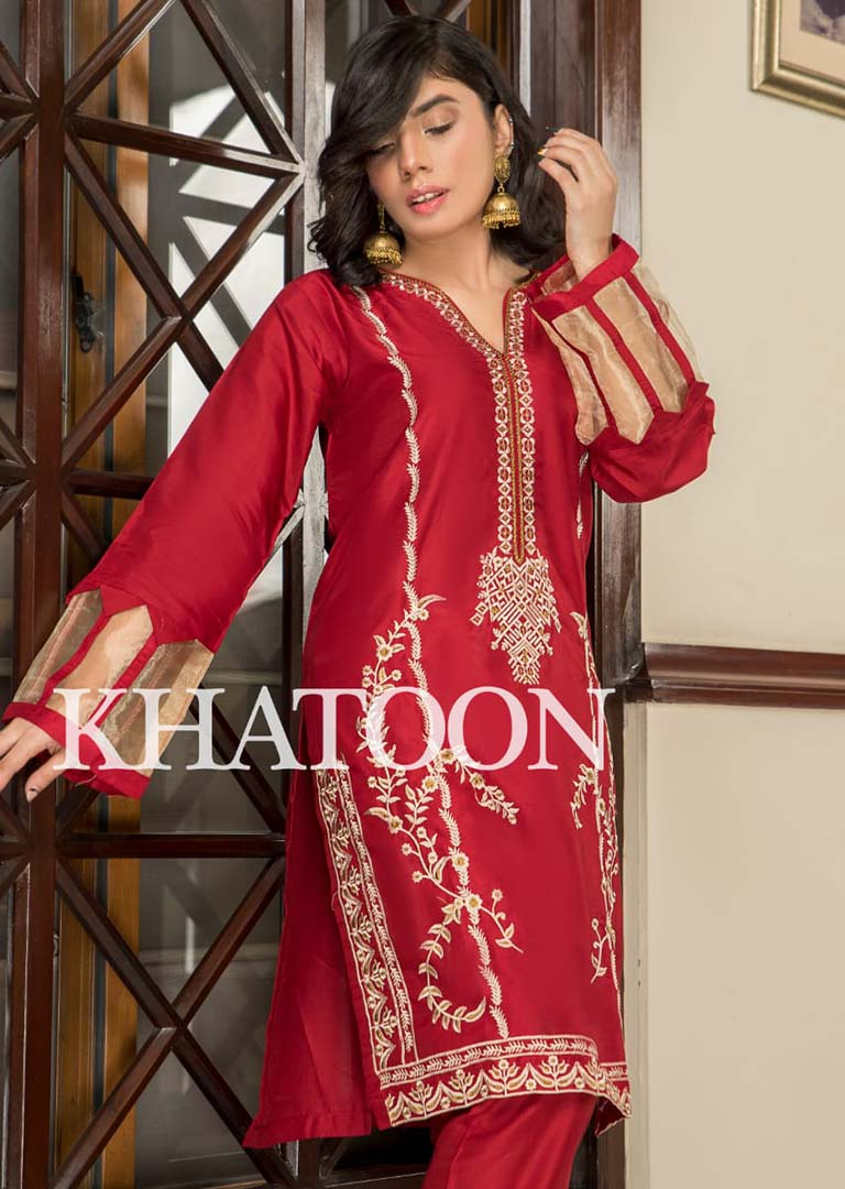 KHATOON Fabric Exclusive Embroidered Cotton Kurti - Rang Jah